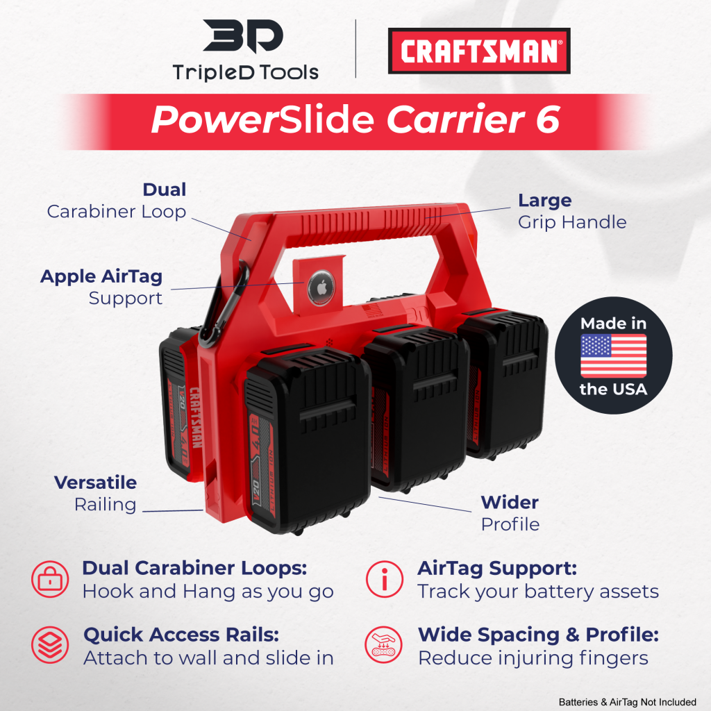 Battery Caddy for Craftsman Batteries PowerSlide Carrier 6 w/ AirTag ...
